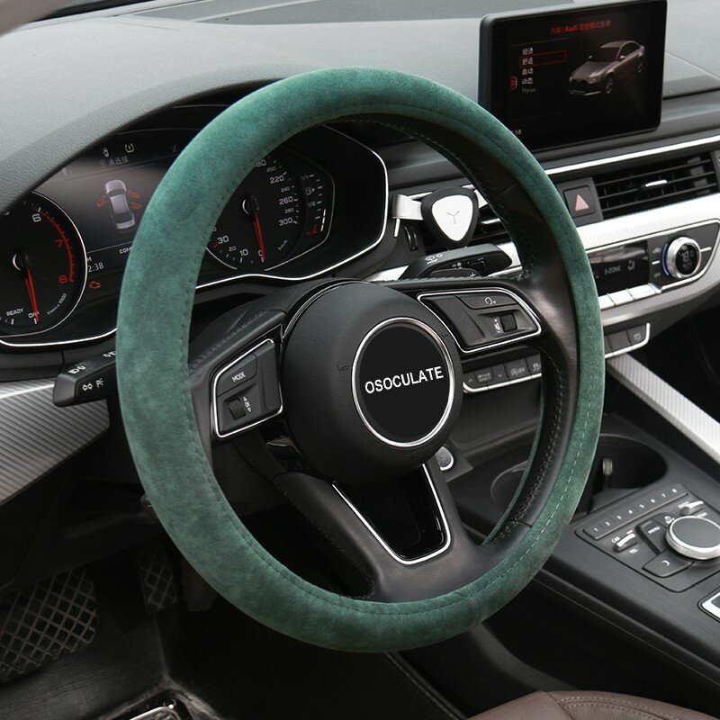 Накладка на руль Alcantara Зеленая O-Тип Круглый Низ Все-Сезонная Ручная Вышивка Суэд