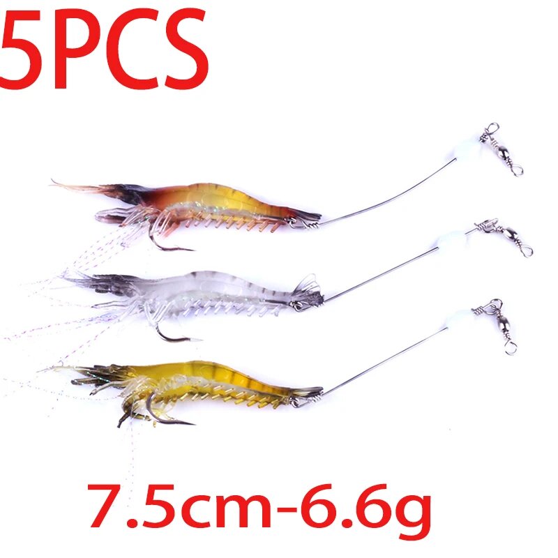 5 шт./лот, светящиеся поддельные приманки для креветок, мягкая имитация креветок, приманка с рыбным запахом, искусственная приманка для форели, один крючок, снасти для морской рыбалки