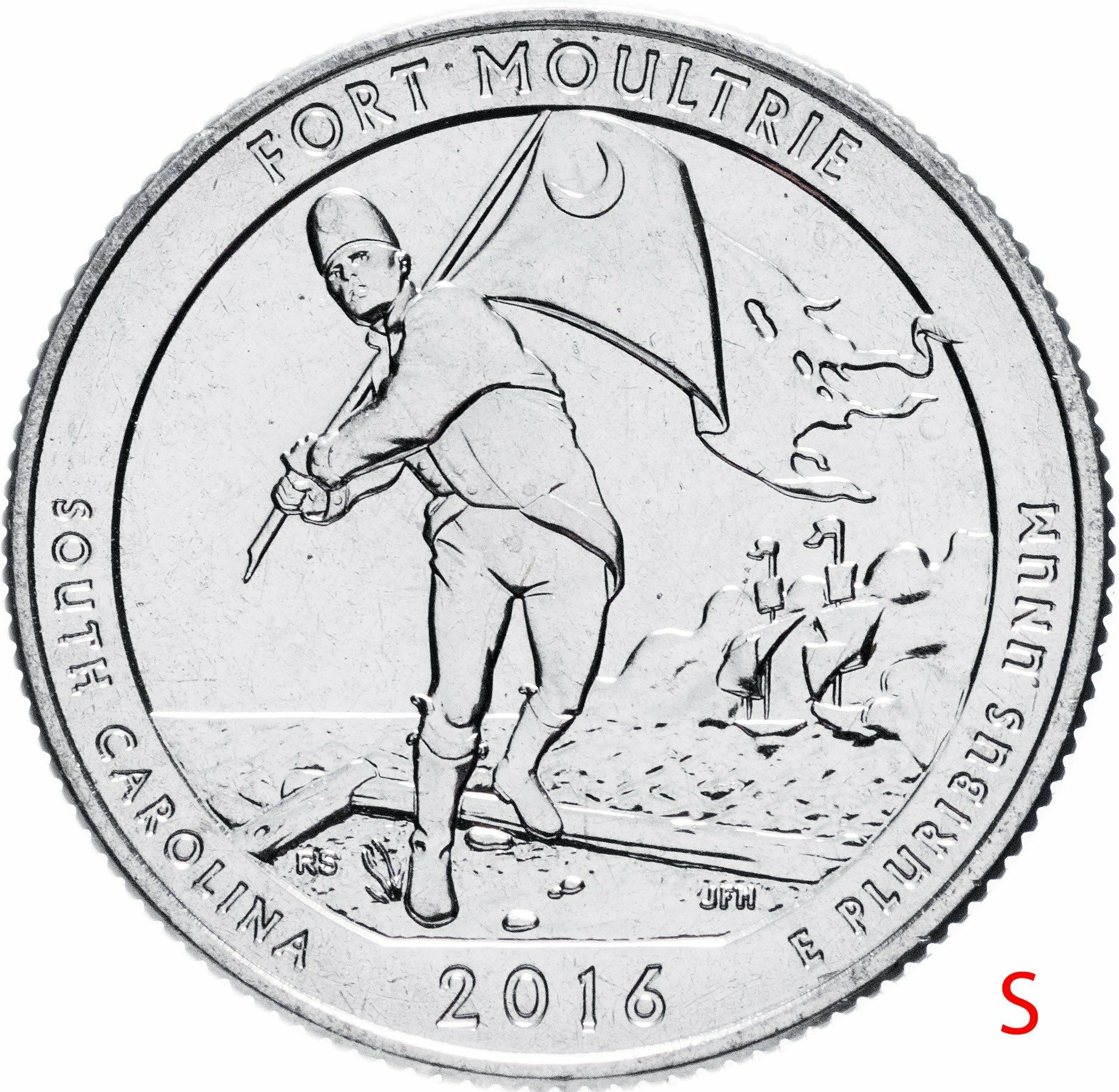 США 1/4 доллара 25 центов, квотер 2016 S — "Форт Молтри" 35-й парк, Мельхиор медь-никель, в сохранности UNC