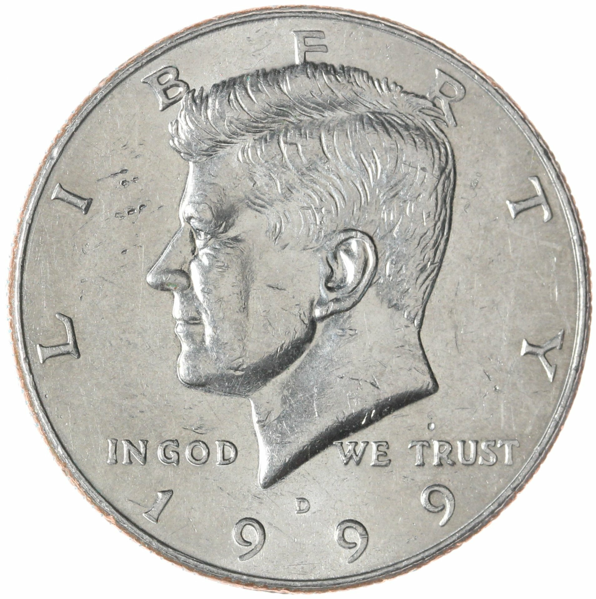 США 50 центов 1/2 доллара, half dollar 1999 D Kennedy Half Dollar Кеннеди знак монетного двора "D" - Денвер, Медь, в сохранности AU