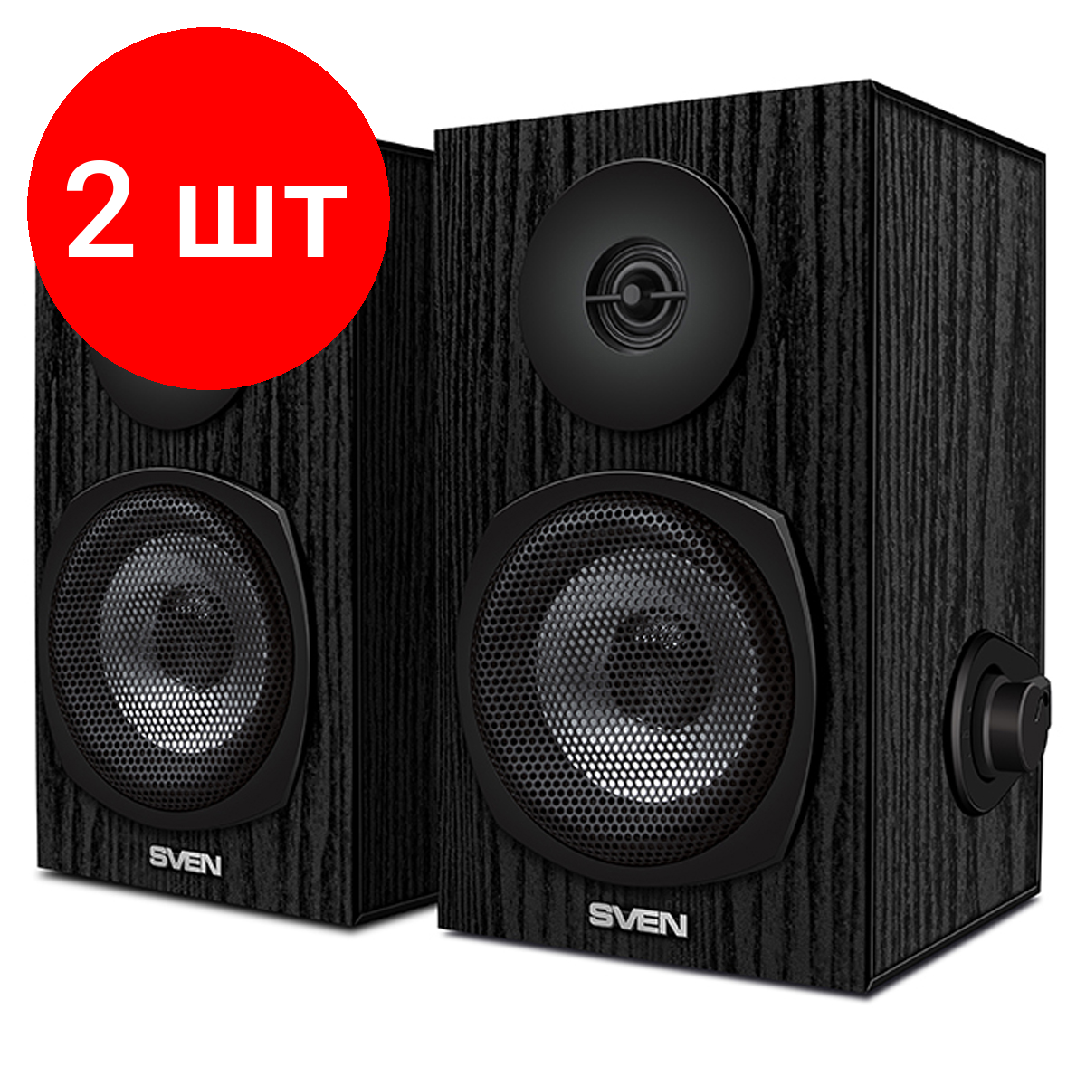 Комплект 2 шт, Колонки Sven SPS-575, 2*3W, деревянный корпус, питание через USB, черный