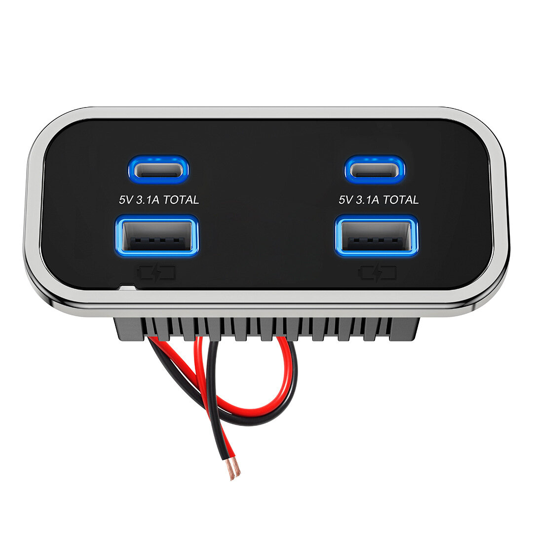 Четырехпортовый автомобильный зарядник с двойным USB Type-C, модифицированный, PD Qc 3.0, 12V 24V, с переключателем и дисплеем напряжения