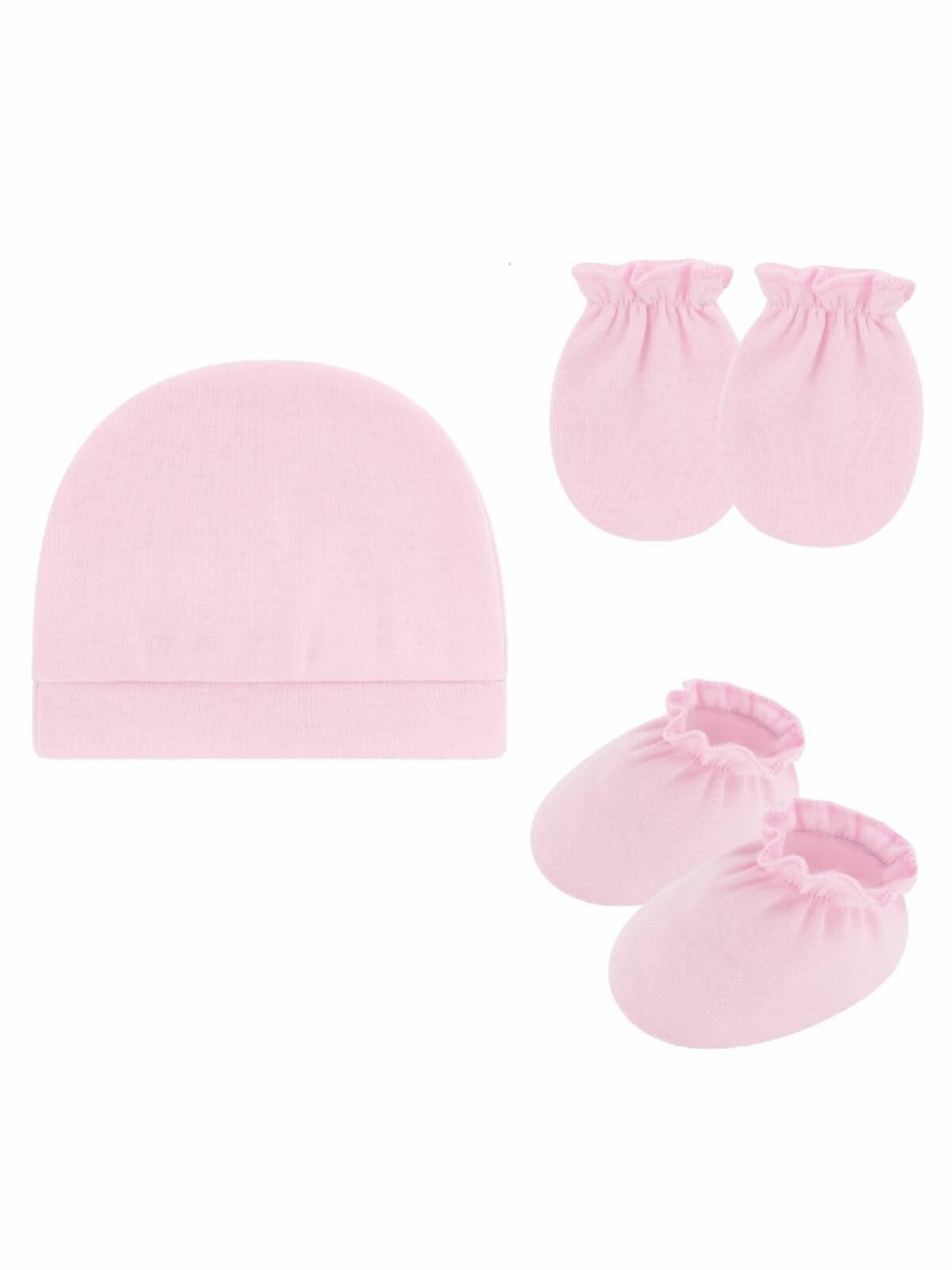 Дышащий хлопковый комплект шапки, варежек и пинеток для новорожденных, мягкие детские аксессуары, Розовый