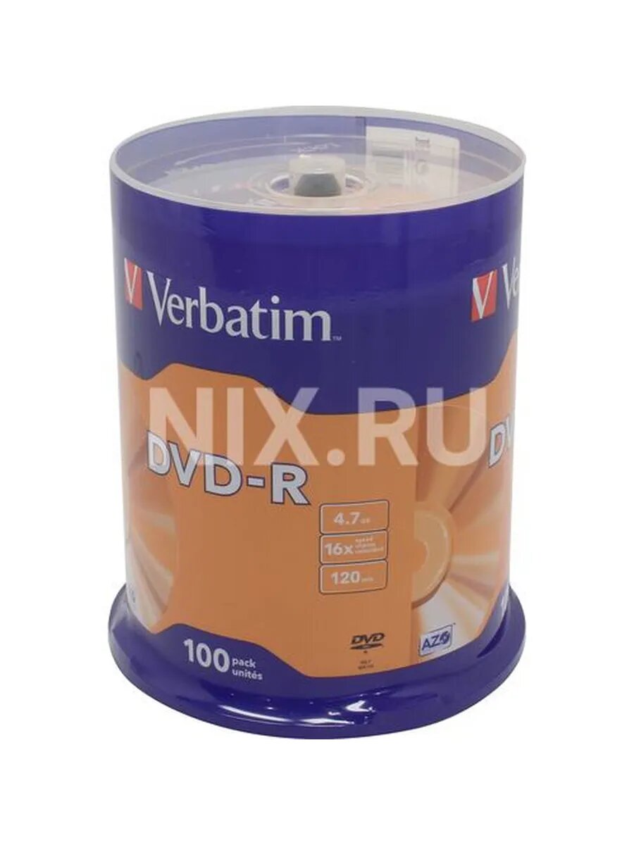 Диски DVD-R 4.7Gb 16-х, 100 шт, Cake Box (43549)