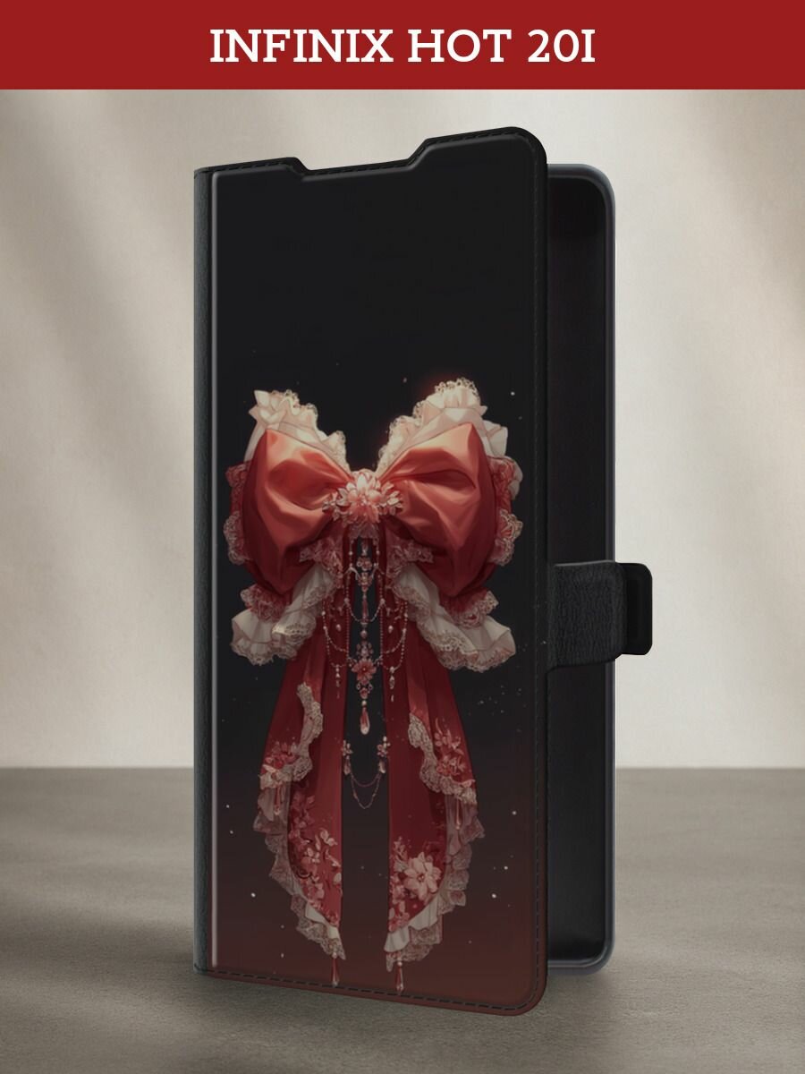 Чехол-книжка на Infinix HOT 20i / Инфиникс Хот 20i с принтом Красный бант аниме, черный