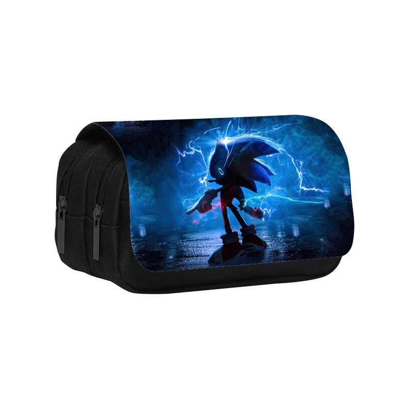 2026SONIC Аниме Соник Печатный холст Студенческая канцелярская коробка Пенал Двухслойный Большой объем Студенческий пенал на молнии