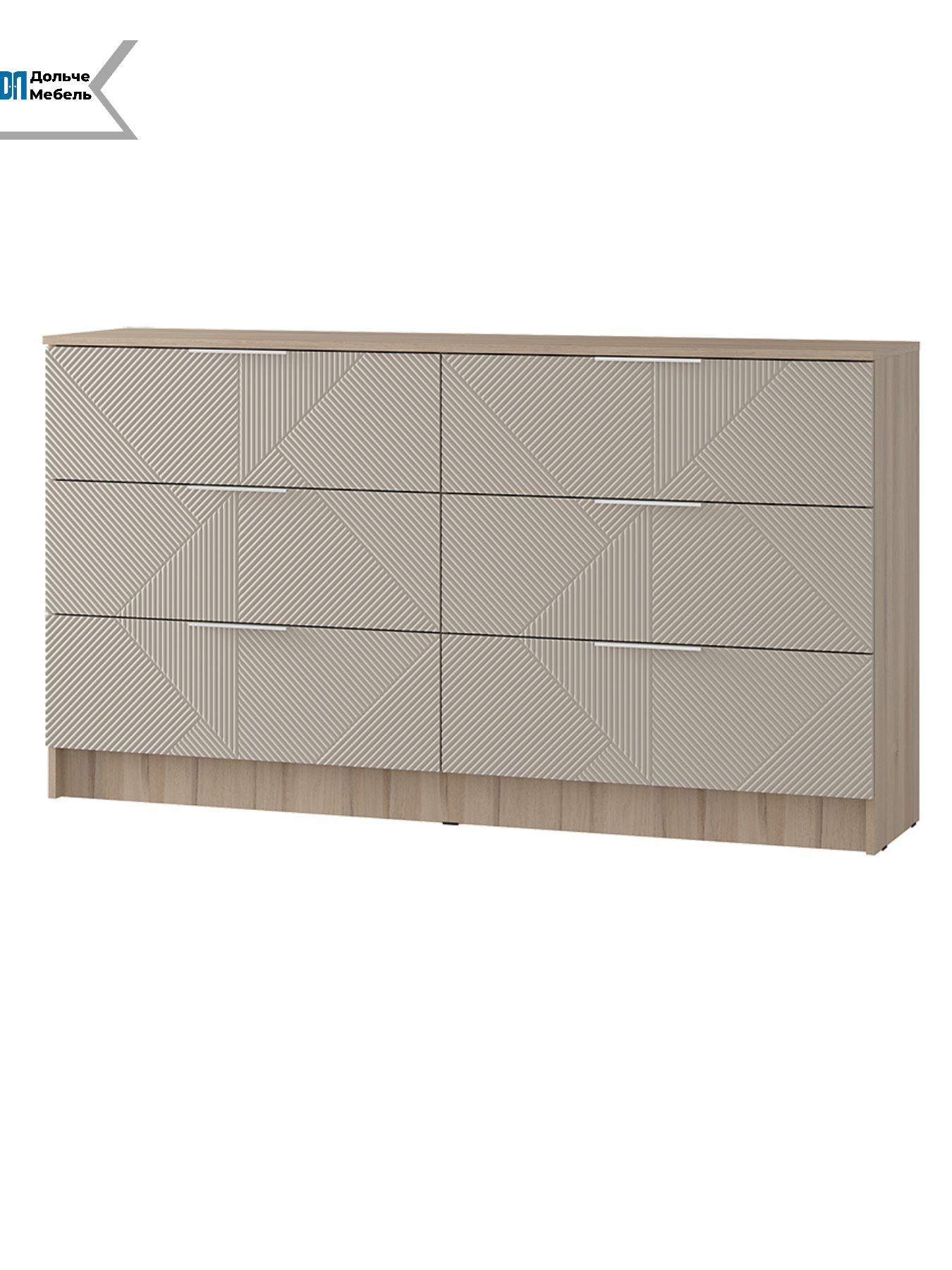 Комод для одежды BTS Мебель Эмилия КМ-04 160 см с 6 ящиками, дуб смоки/айриш, большой