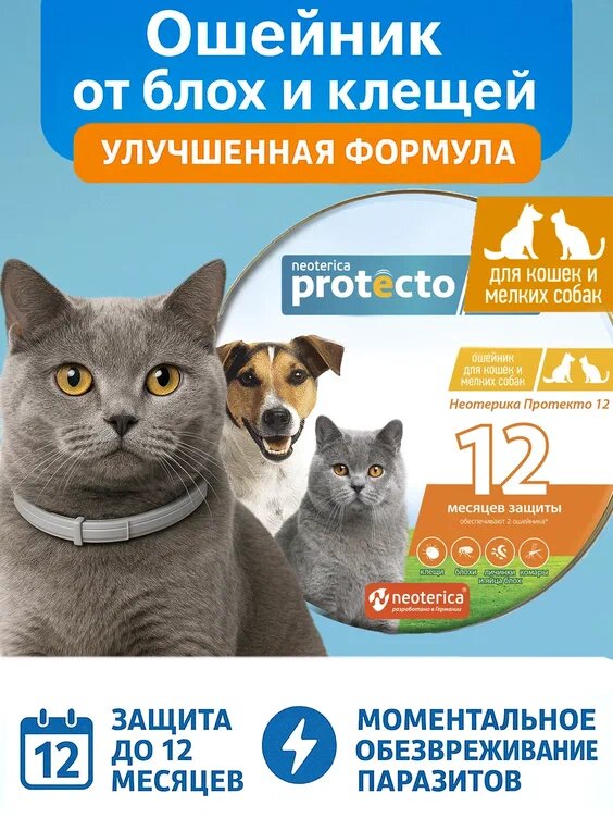 Ошейник Neoterica "Protecto", для собак и кошек, водостойкий, длина 40 см, 2 шт — фото 1