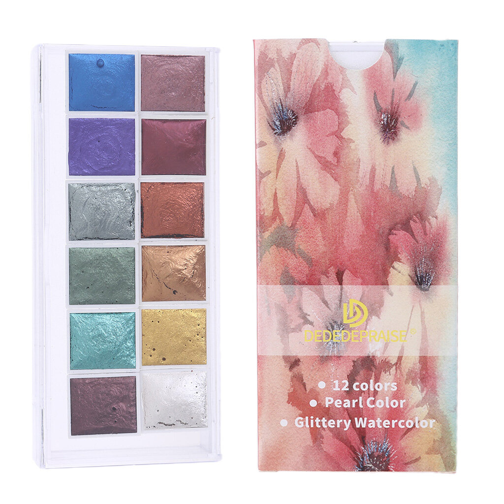 Портативная Перламутровая Акварельная Краска 12 Цветов Портативная Акварельная Краска Более Высокого Насыщения Быстро Сохнет