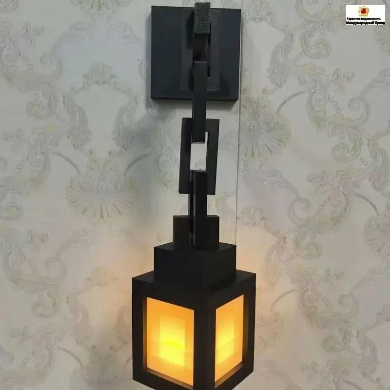 Светильник-фонарь кубический, теплый белый свет, с цепью, 6x6x11 см, для комнаты, ночник, пиксельный стиль