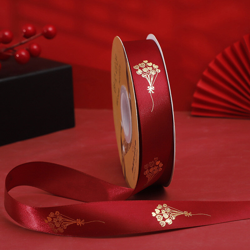 50 ярдов праздничной золотой фольгированной ленты, большая красная лента для упаковки подарков