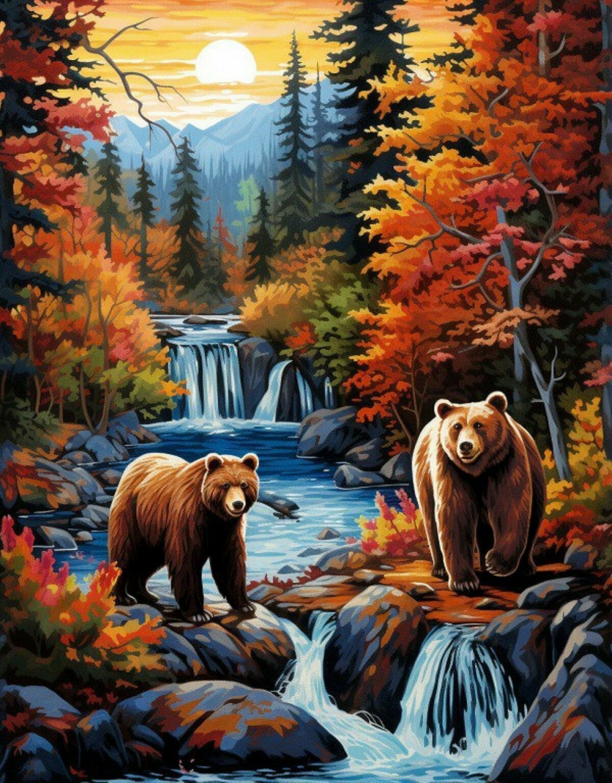 Картина по номерам на подрамнике 40*50 см "Медведи на рыбалке"