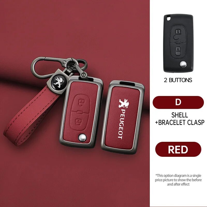 Чехол для ключа Peugeot, 2 кнопки, красный