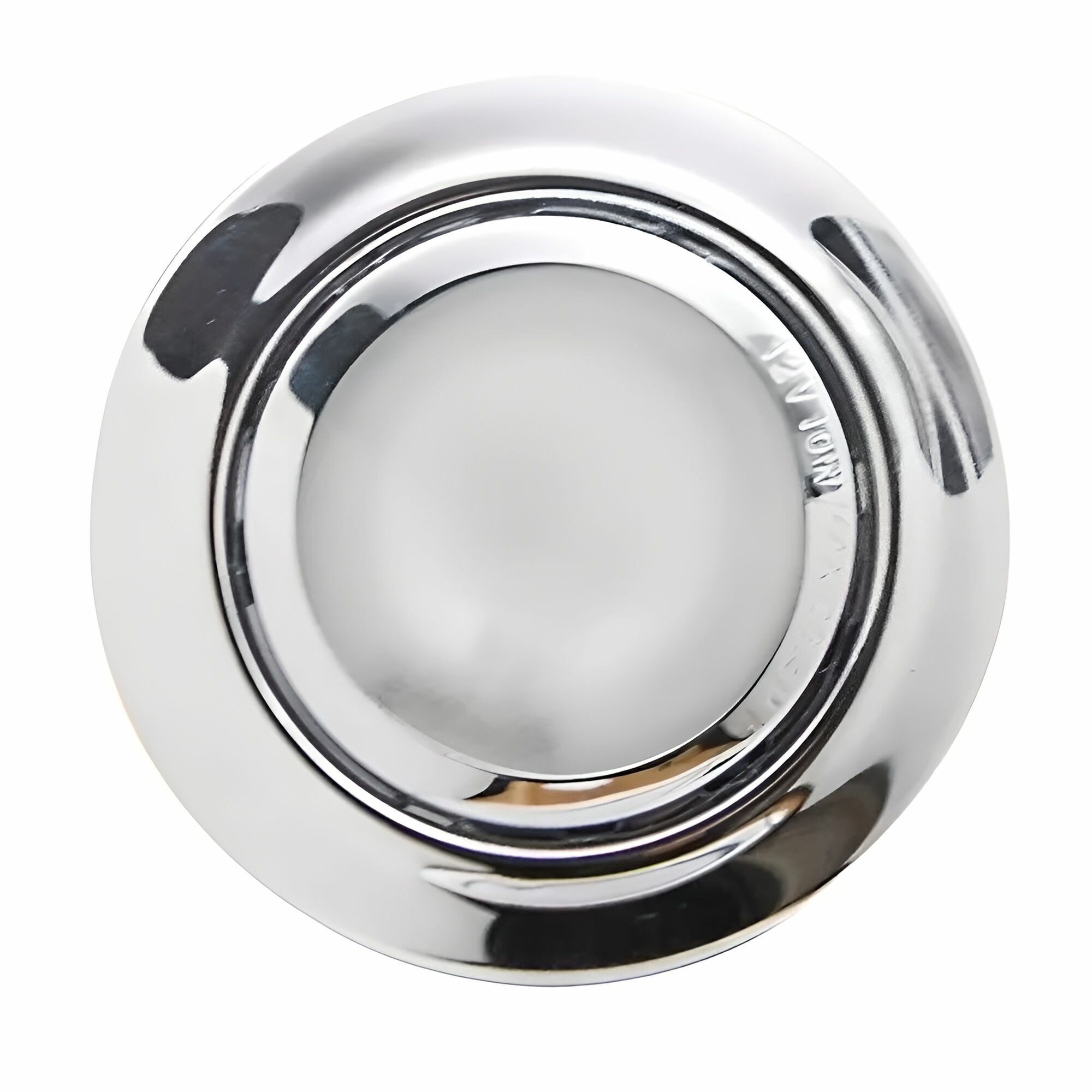 Светильник душевой кабины, потолочный, хром глянцевый зеркальный d.75 мм, галогенная лампа 12В 10Вт, свет тёплый белый, стекло матовое белое