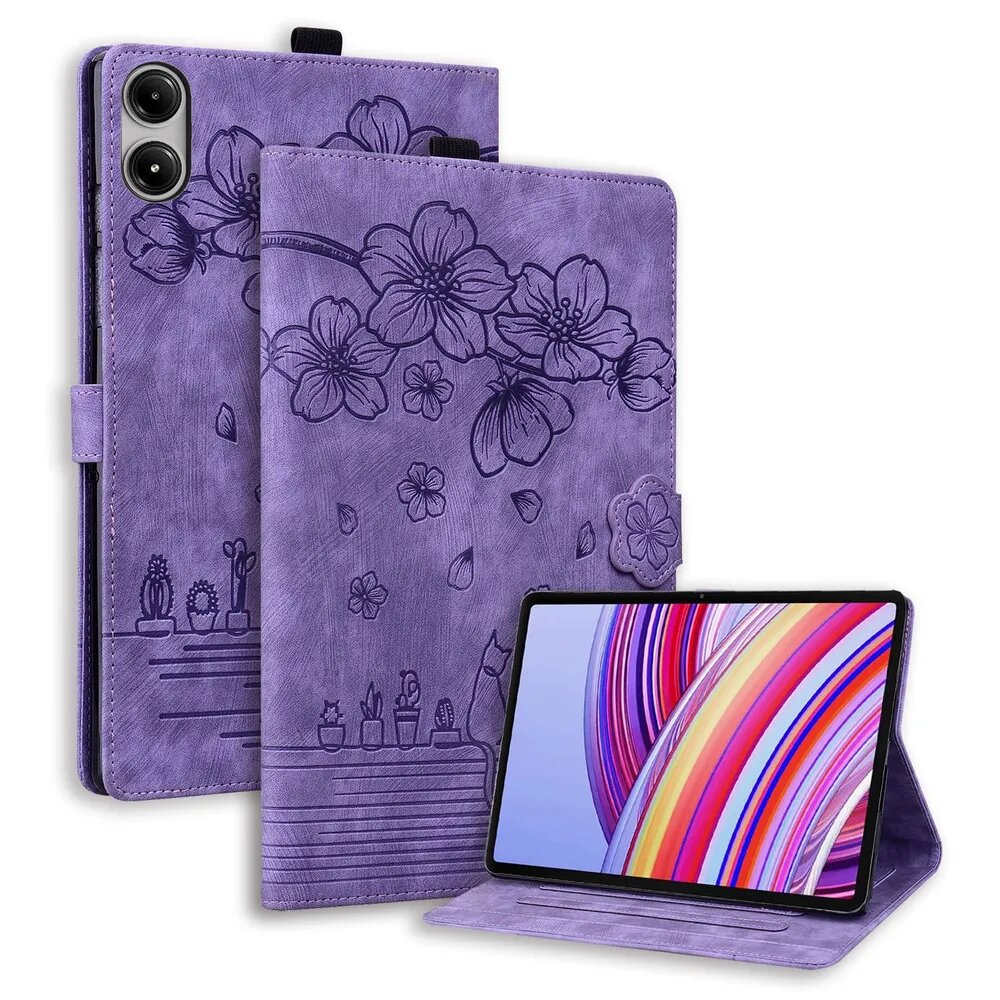 Защитный Чехол для планшета Xiaomi Redmi Pad 2 Pro/ Редми Пад 2 Про Сакура Кот цвет Пурпурный