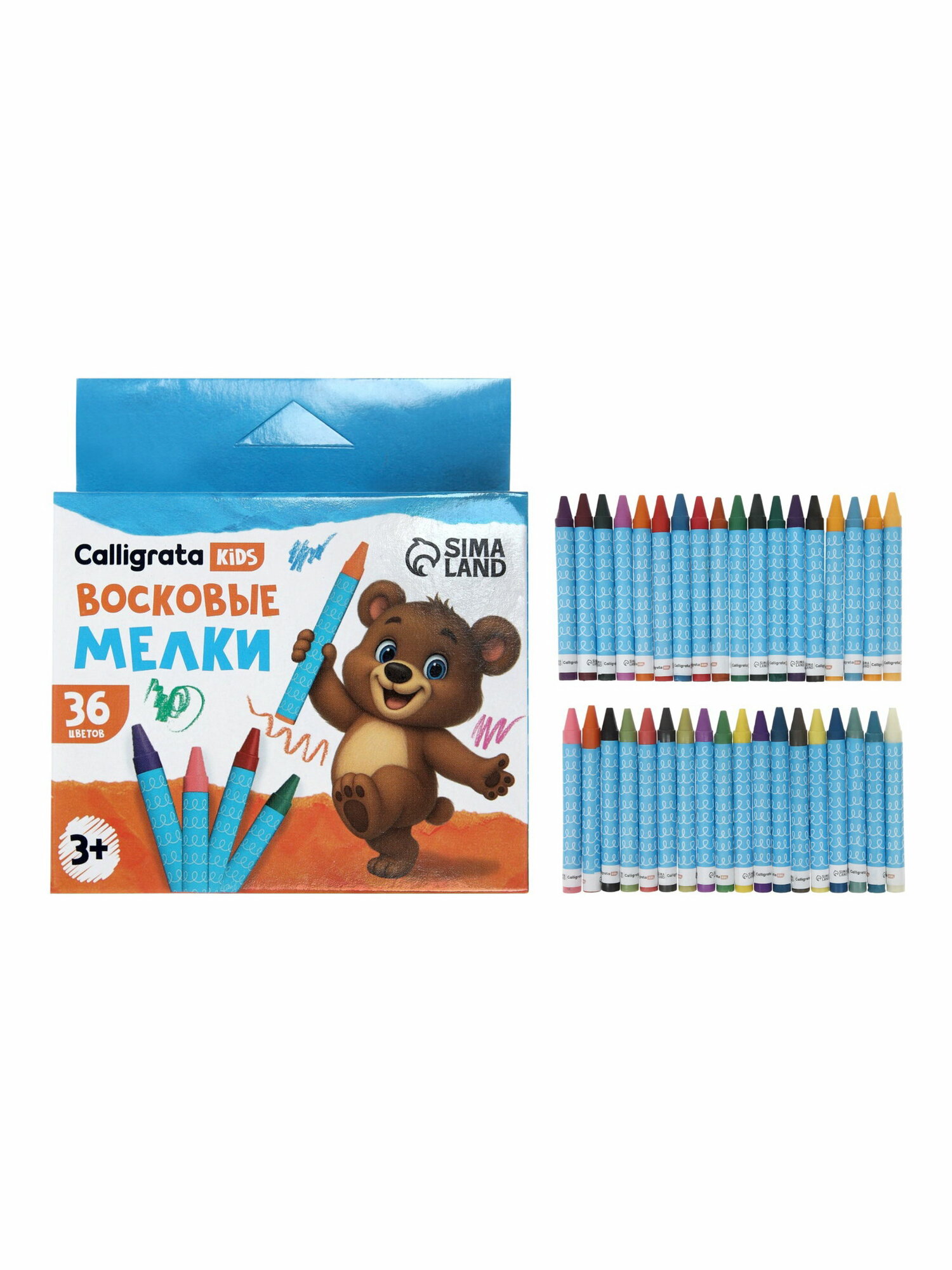 Мелки восковые цветные, 36 цветов, особенности: мягкий, форма: круглые