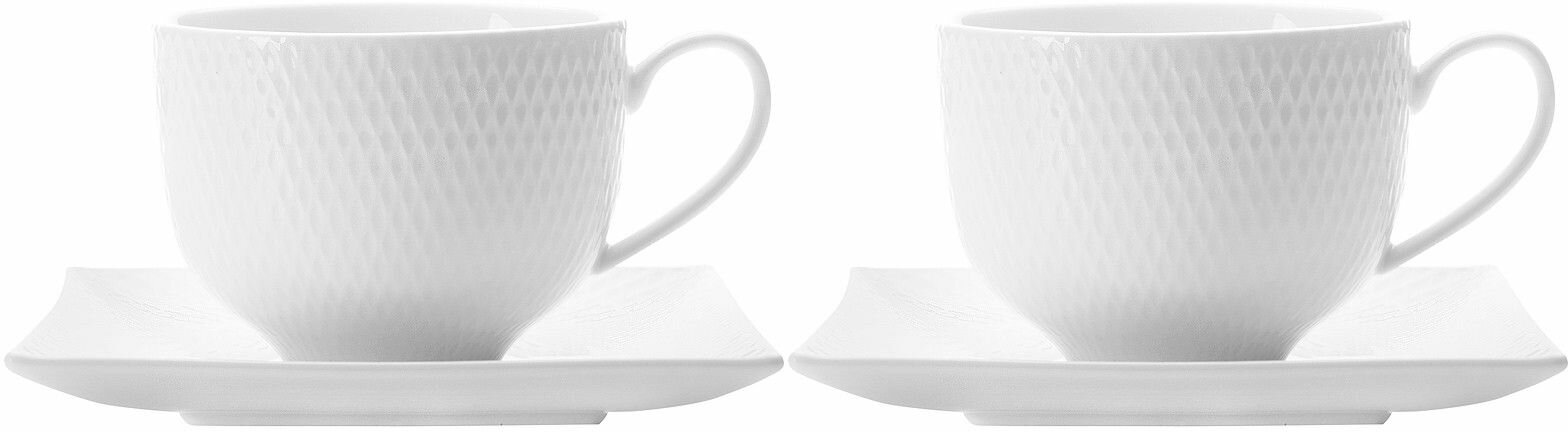 Чайный набор на 2 персоны Maxwell & Williams Даймонд, сервиз 4 предмета: 2 шт чашки 220 мл и блюдца из фарфора, подарочный