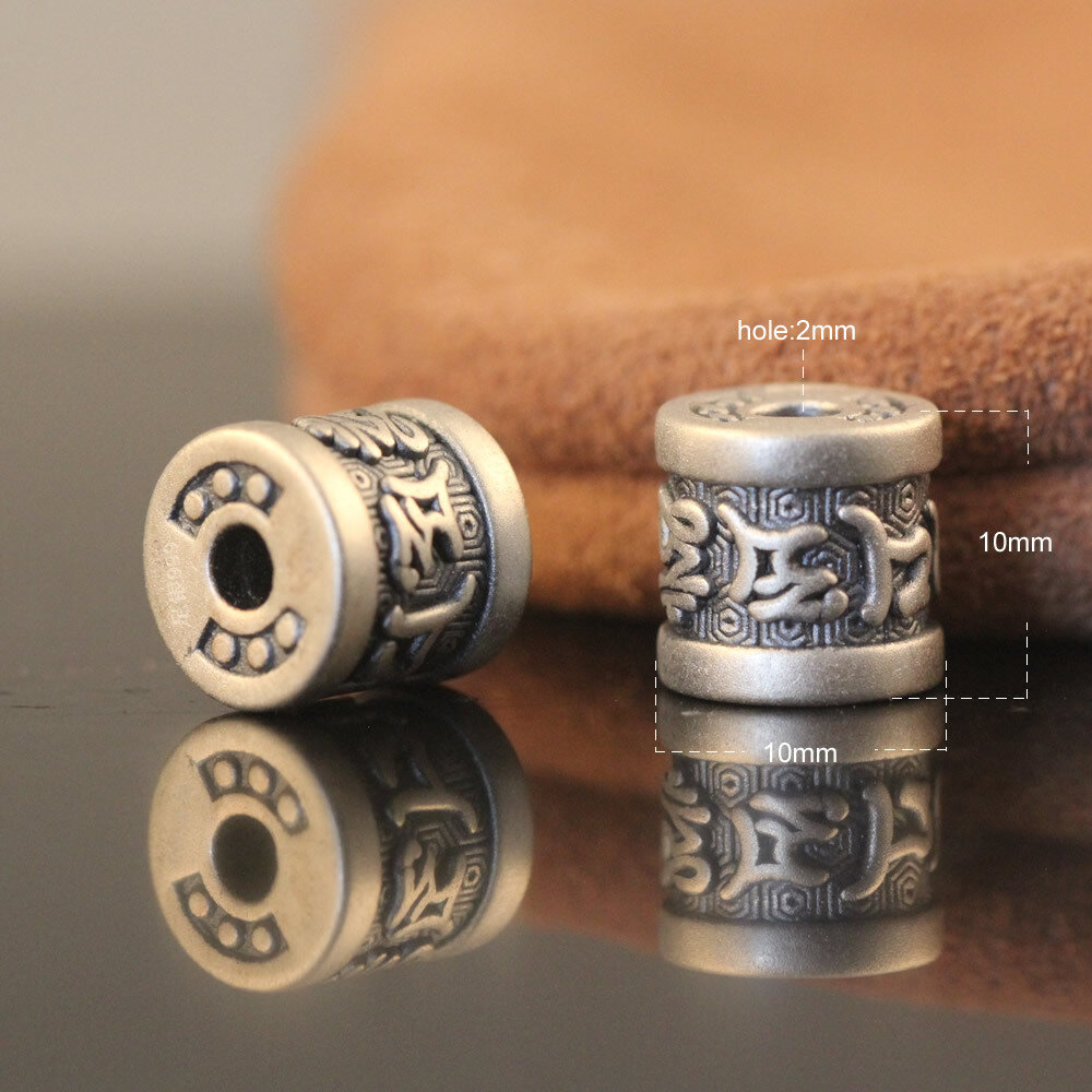Аксессуары из чистого серебра, бусина-барабан с шестизначным мантрой, винтажная 3D твердая серебряная бусина 520, китайский узел, DIY аксессуары, разделительная бусина