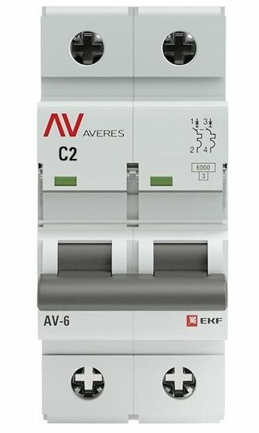 Выключатель автоматический модульный/ 2 полюса тип C/ 4А 6кА/ EKF AVERES AV-6