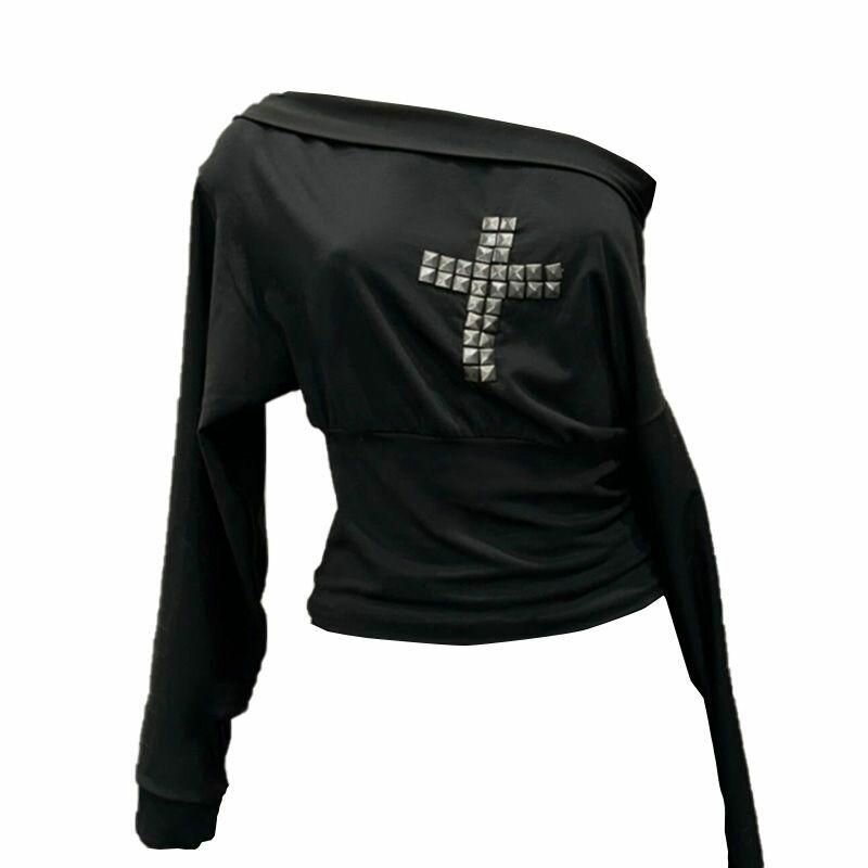 Футболка с длинными рукавами и асимметричным воротником