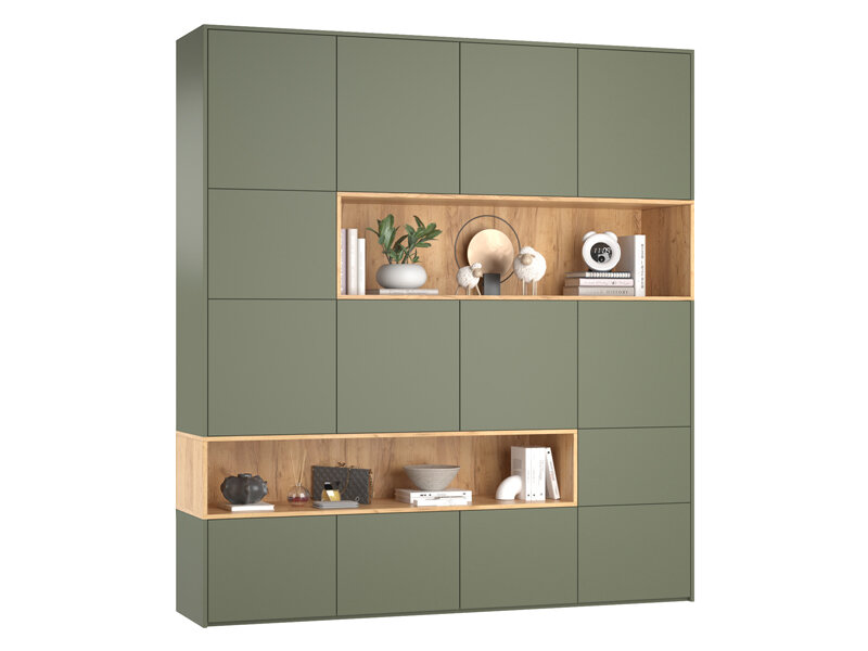 Шкаф распашной для одежды "Рокки 10" 200х220х45 Зеленый дымчатый / Дуб крафт золотой