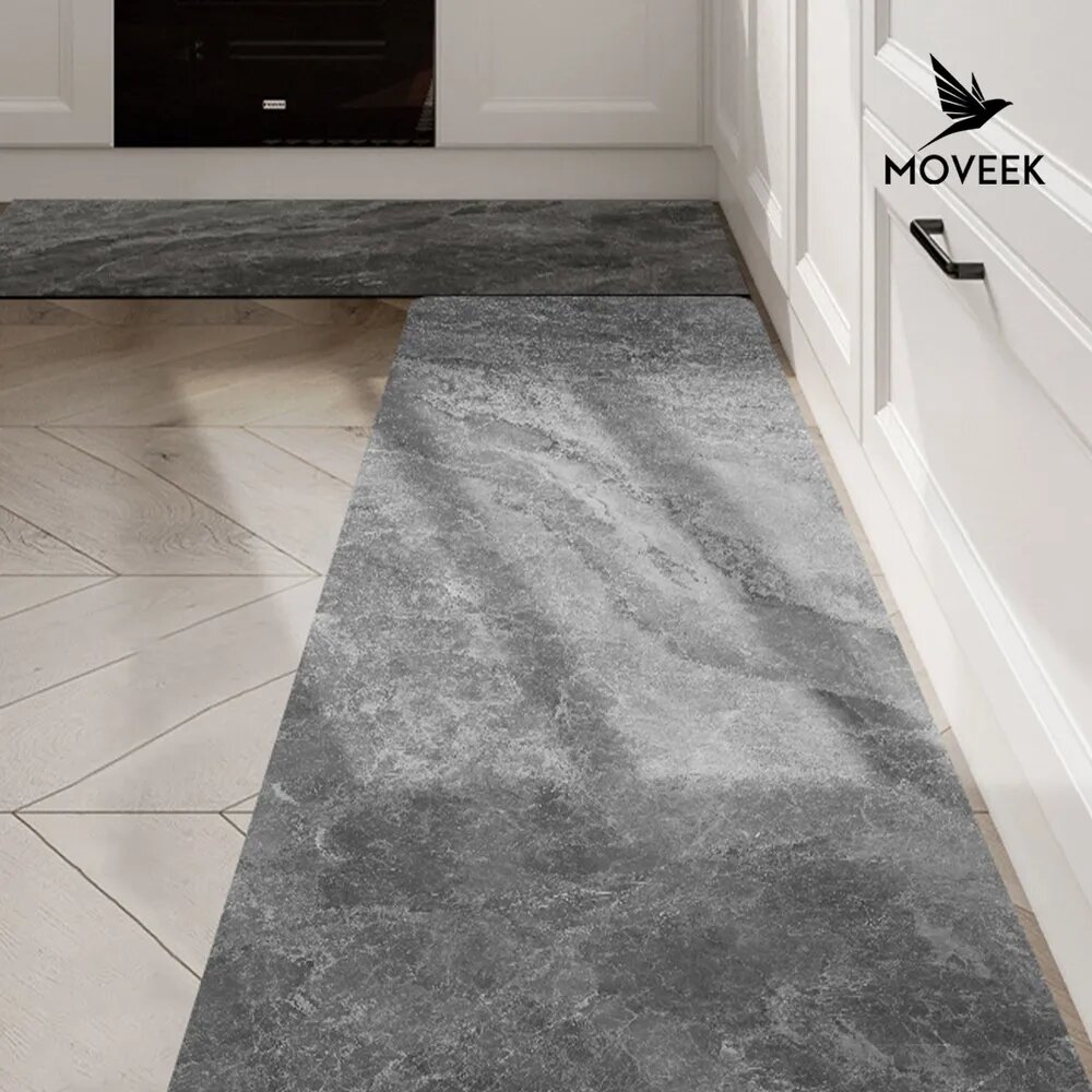 Коврик на кухню и ванную нескользящий безворсовый, влаговпитывающий, ковровая дорожка не пропускающая жидкость на пол серый мрамор большой