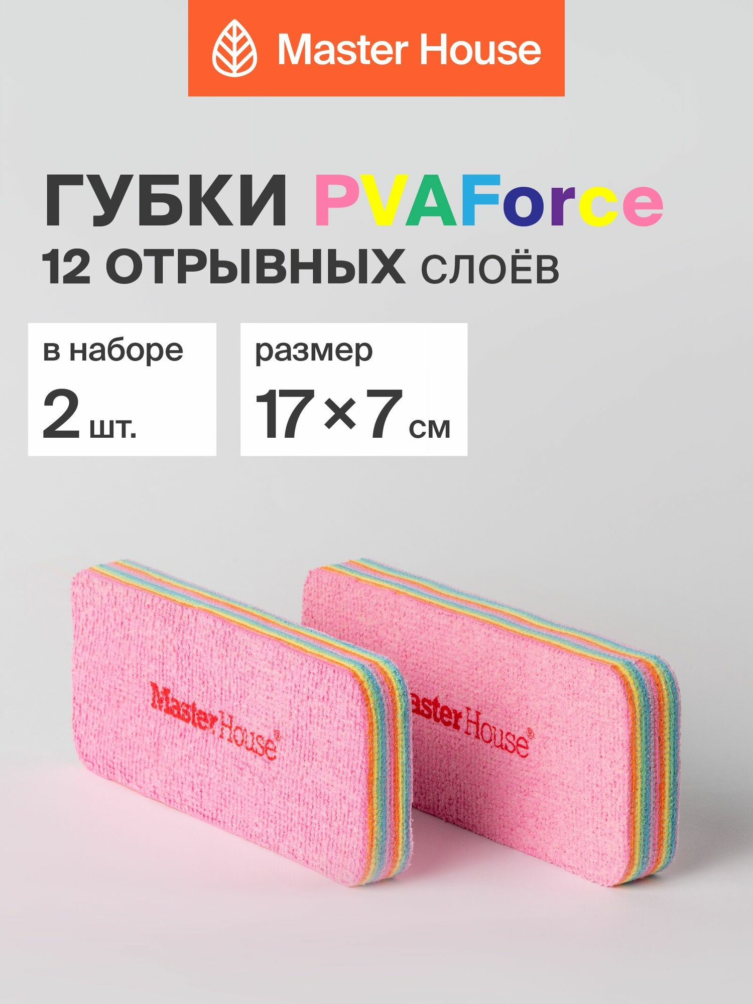 Губка-салфетка для уборки и посуды 2шт многослойная радужная прорезиненная