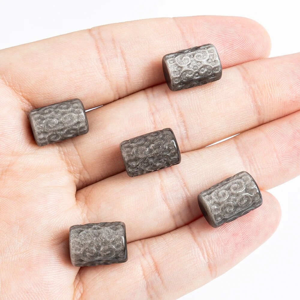 Серебряный обсидиан, цилиндрические бусины, 14x10 мм, 5 шт.