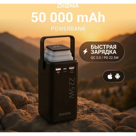 Мобильный аккумулятор Digma DGPF50B 50000mAh QC3.0/PD3.0 22.5W 2.25A 4xUSB-A/2xUSB-C черный (DGPF50B22PBK)