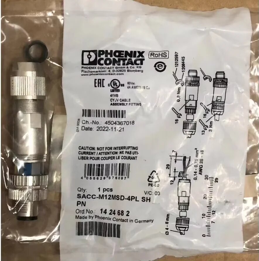 Phoenix Contact разъем SACC-M12MSD-4PL SH PN 1424682 1424682