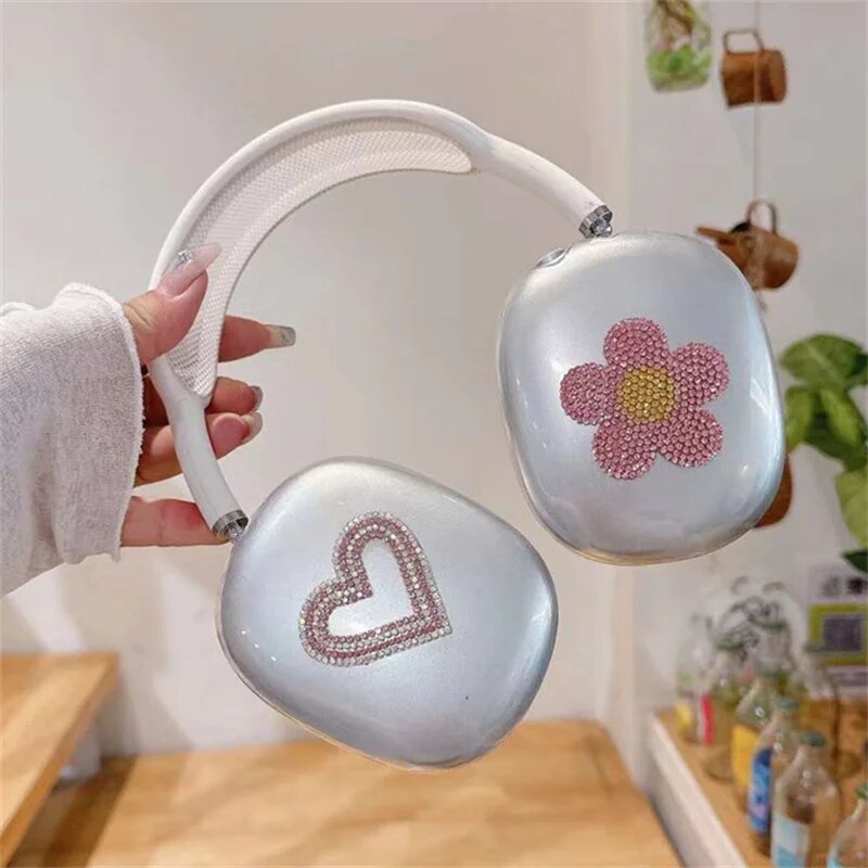 Милый чехол для наушников с объемным цветочным рисунком в виде сердца для Apple Airpods Max, прозрачный чехол для наушников для Airpods Max
