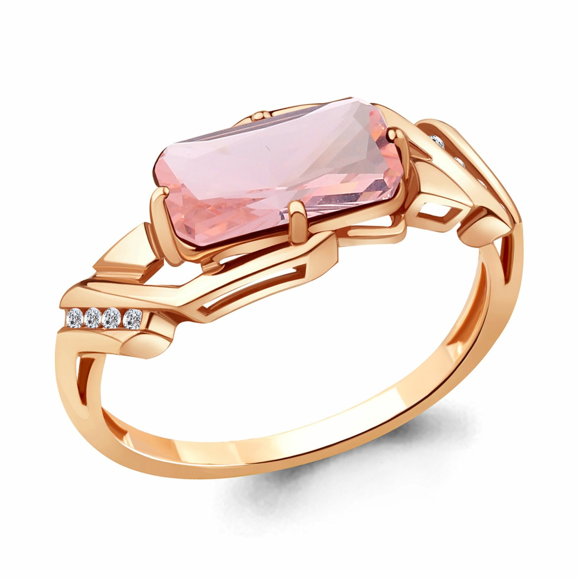 Кольцо, серебро, 925 проба, золочение, фианит, морганит