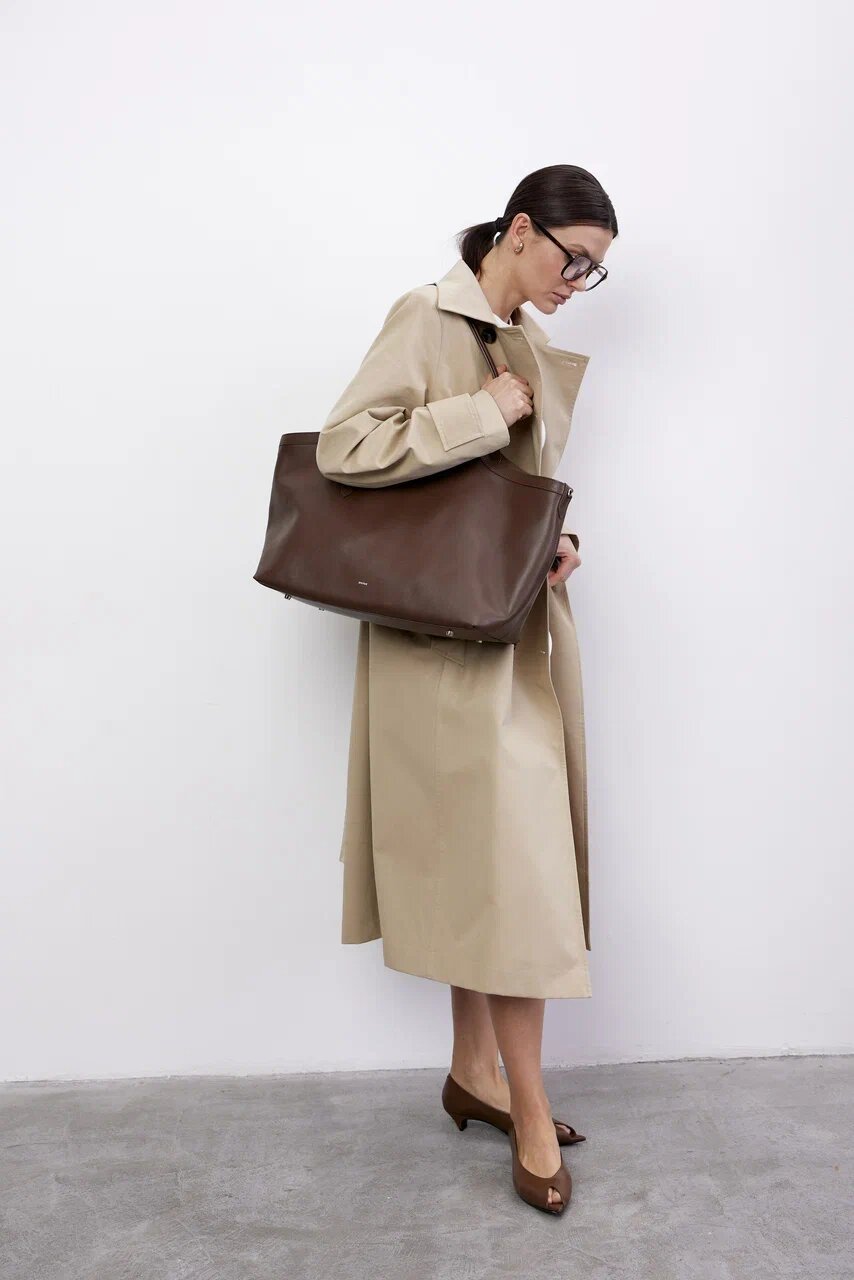 Сумка тоут POVOD Супер-тоут, фактура зернистая, темно-коричневый