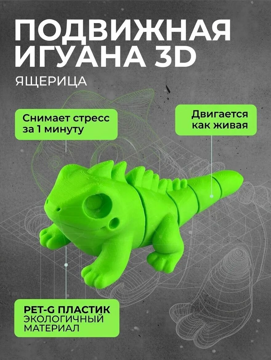 Подвижная шарнирная ящерица Игуана 3D