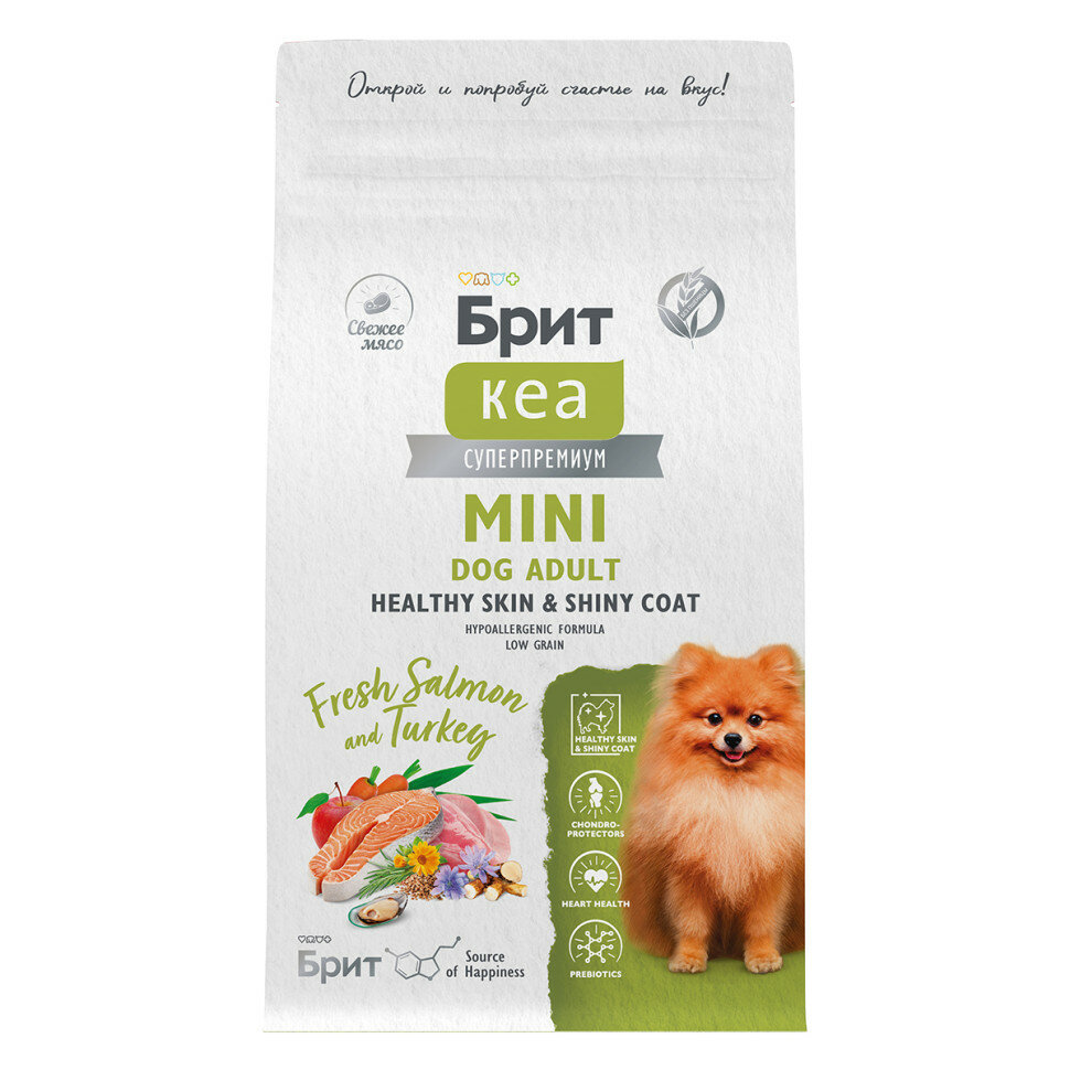 Сухой корм Брит Кеа Мини Dog Adult Healthy Skin&Shiny Coat для собак мини пород для шерсти с лососем и индейкой-1,5кг