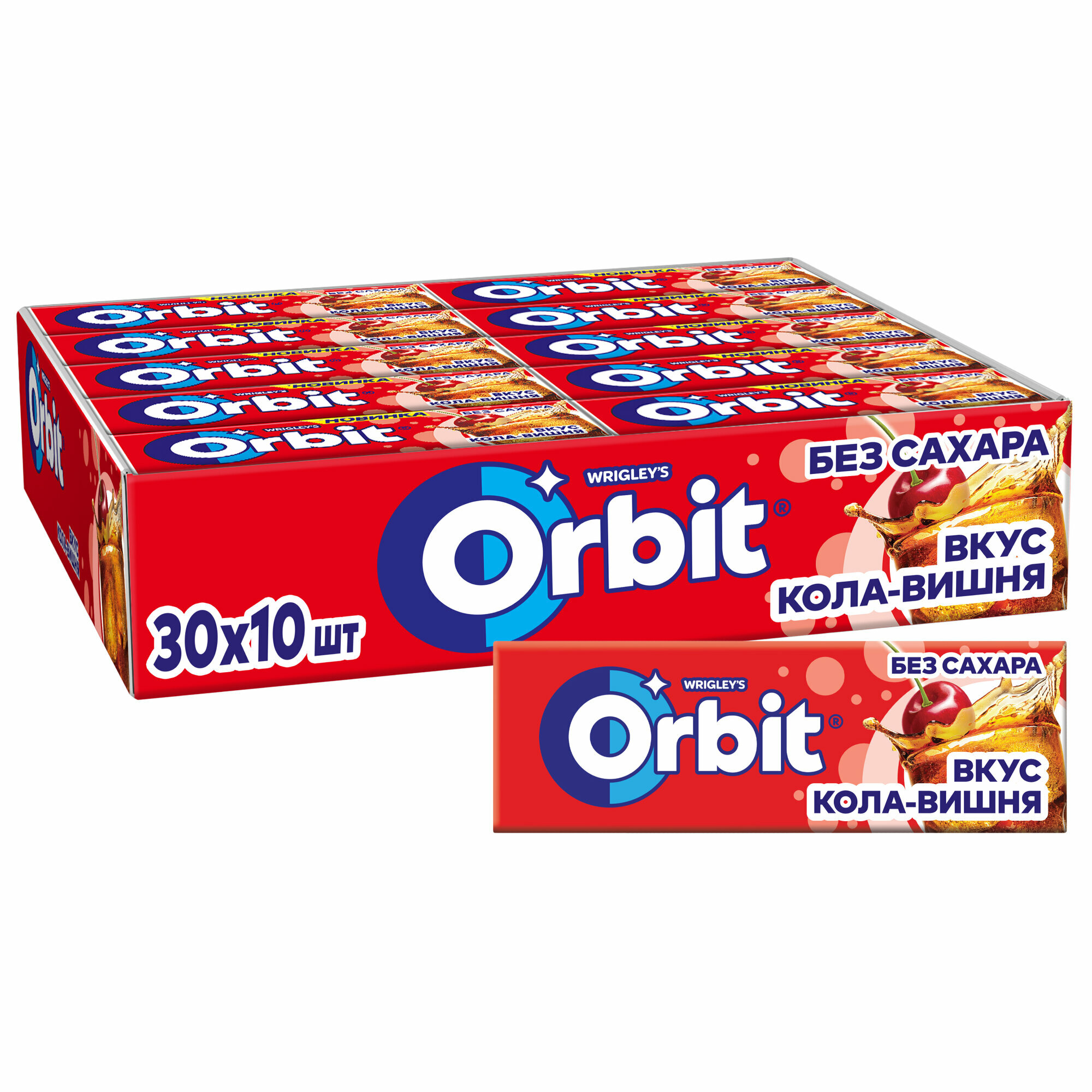 Жевательная резинка Orbit Кола-вишня без сахара, 30 пачек по 13,6 г