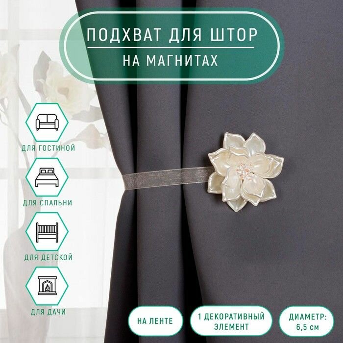 Набор подхватов для штор 2 штуки Перламутровый ок , d 6.5 см, молочный