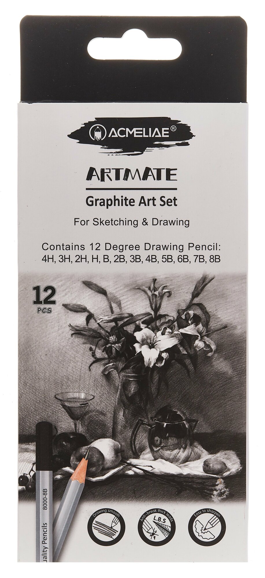 Карандаши ч/гр 12шт "ArtMate" 4H,3H,2H, H, B,2B,3B,4B,5B,6B,7B,8B, к/к, ACMELIAE