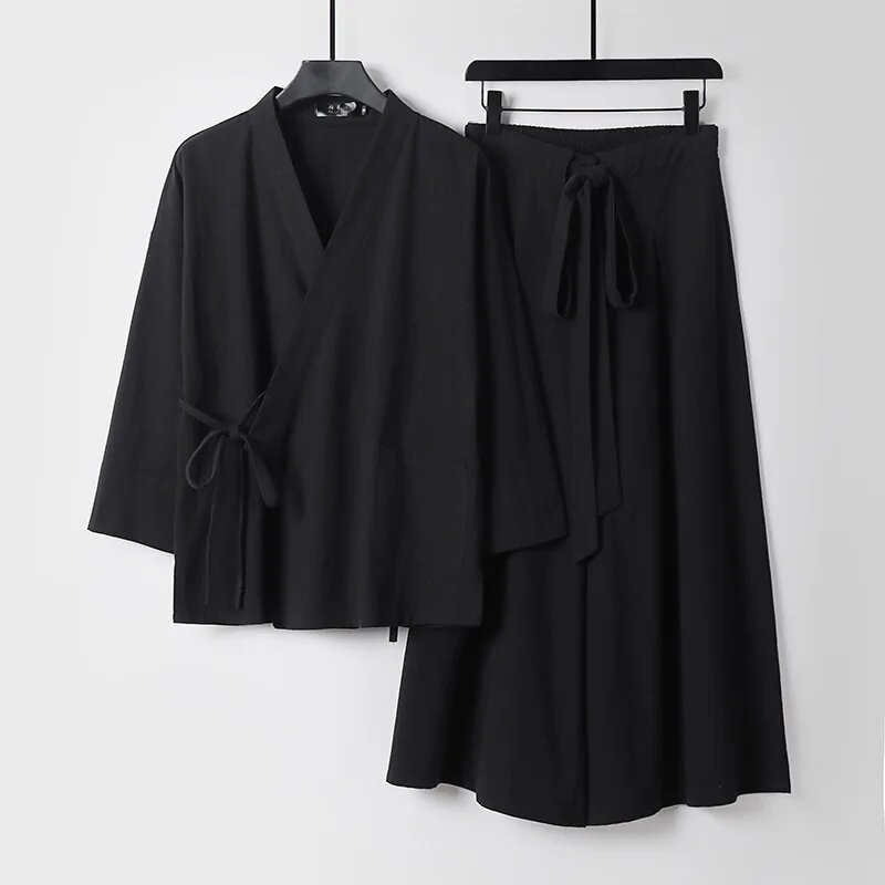 Мужской кардиган и брюки комплект CEARPION 3XL-9XL хлопок и лен Черный, 9XL, Black Set