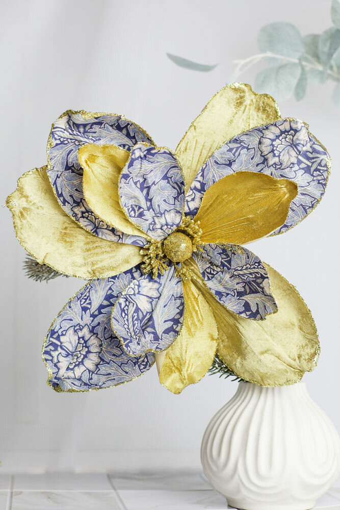 Искусственная магнолия мраморный сапфир на клипсе, текстиль, металл, 30 см, Goodwill FF99433