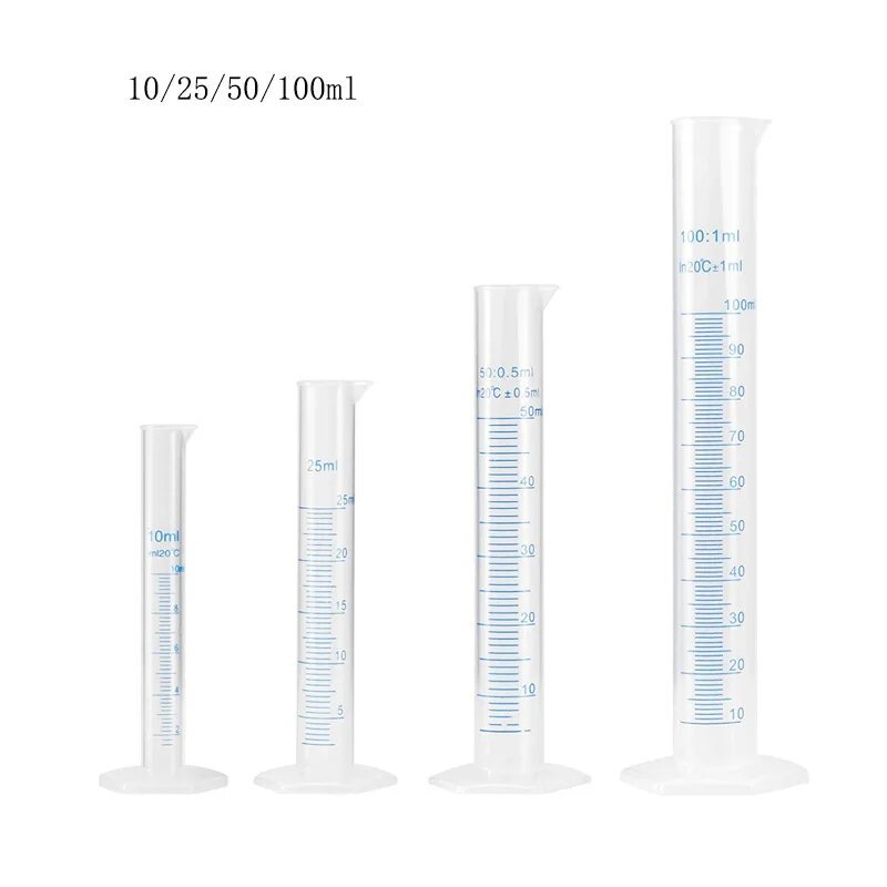 Пластиковый мерный цилиндр 10/25/50/100/250/500 мл Белый, 4pcs
