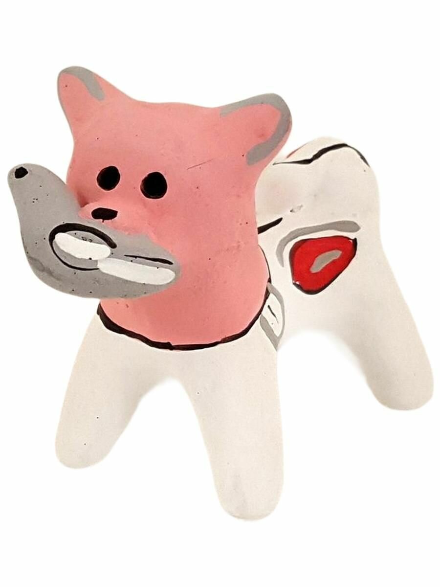 Собака с добычей, Каргопольская глиняная игрушка, ручная авторская работа