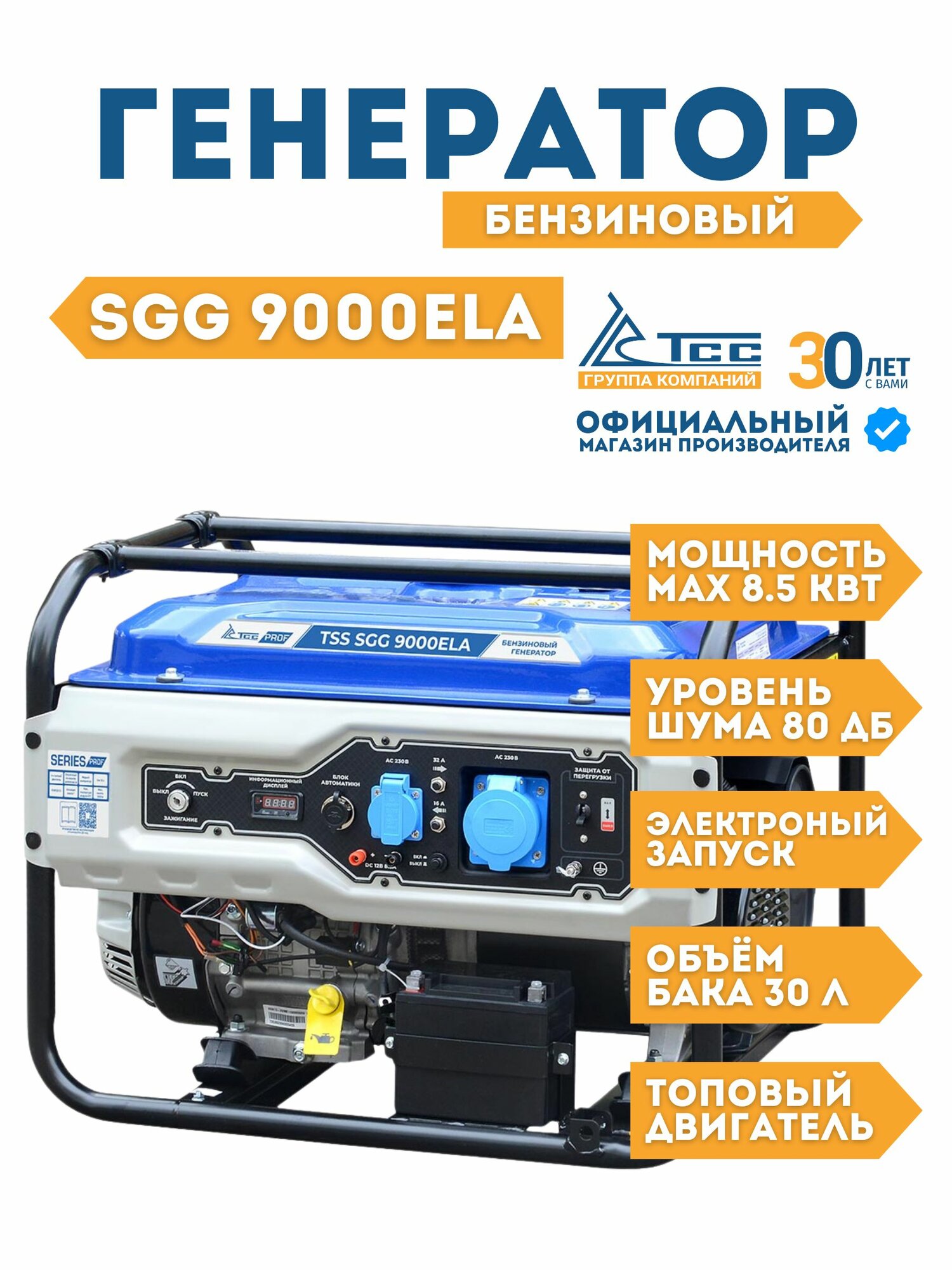Генератор бензиновый 8-8.5 кВт TSS SGG 9000ELA