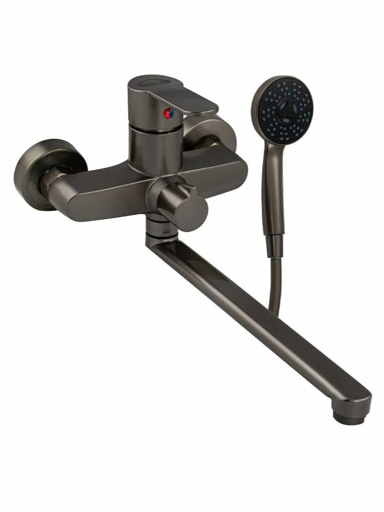 Смеситель для ванны, длинный излив, шаровый, из высокопрочного АБС пластика, цвет графит.