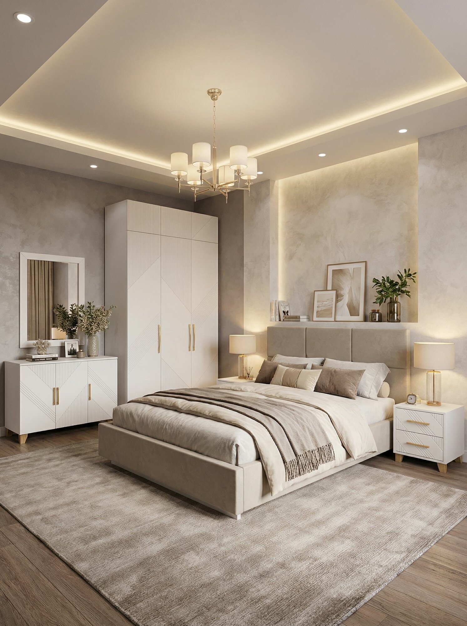 Комплект мебели для спальни Ирис (comp6) (Кашемир, Кашемир) (Диал Соната Шерлок 932/Белый)