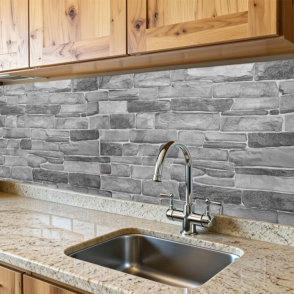 Панель для стен 3D под камень, 96x48x0,04 см, ПВХ, серая, набор 10 шт