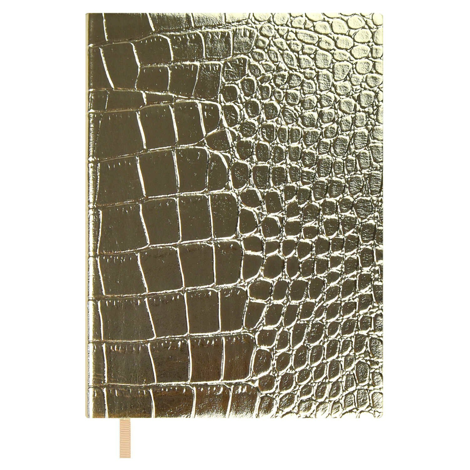 Ежедневник недат. А6+ 160л 126х174 "Кроко металлик" золотой, иск. кожа, мягкий переплет, блинт. тиснение, офсет, ляссе