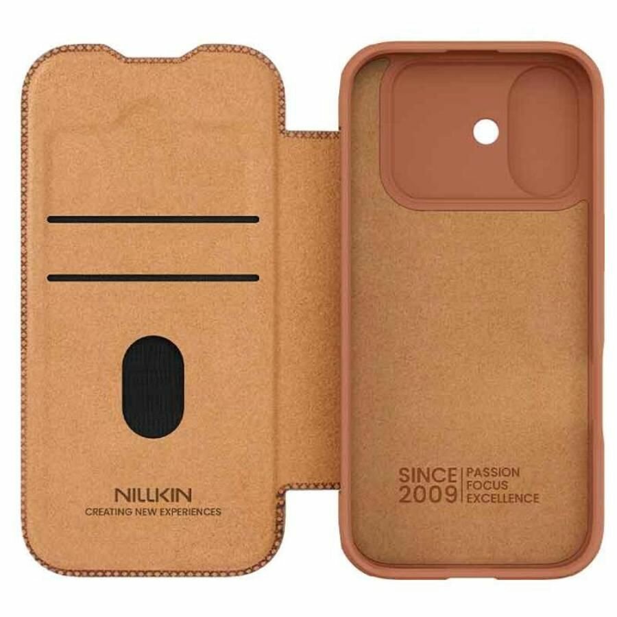 Кожаный чехол-книжка Nillkin Leather Qin Pro для iPhone 17 коричневый