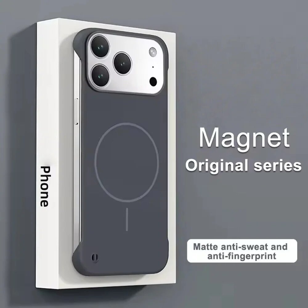 Ультратонкий безрамочный магнитный чехол для iPhone 17 16 15 14 Plus 13 12 Pro Max Air 16e с эффектом кожи для Magsafe, чехол-накладка для телефона