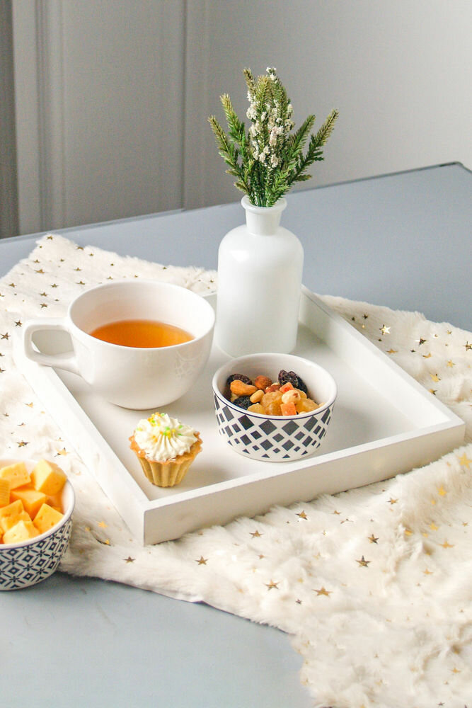 Деревянный поднос валенсоль, белый, 25х25 см, Koopman International ACC670710